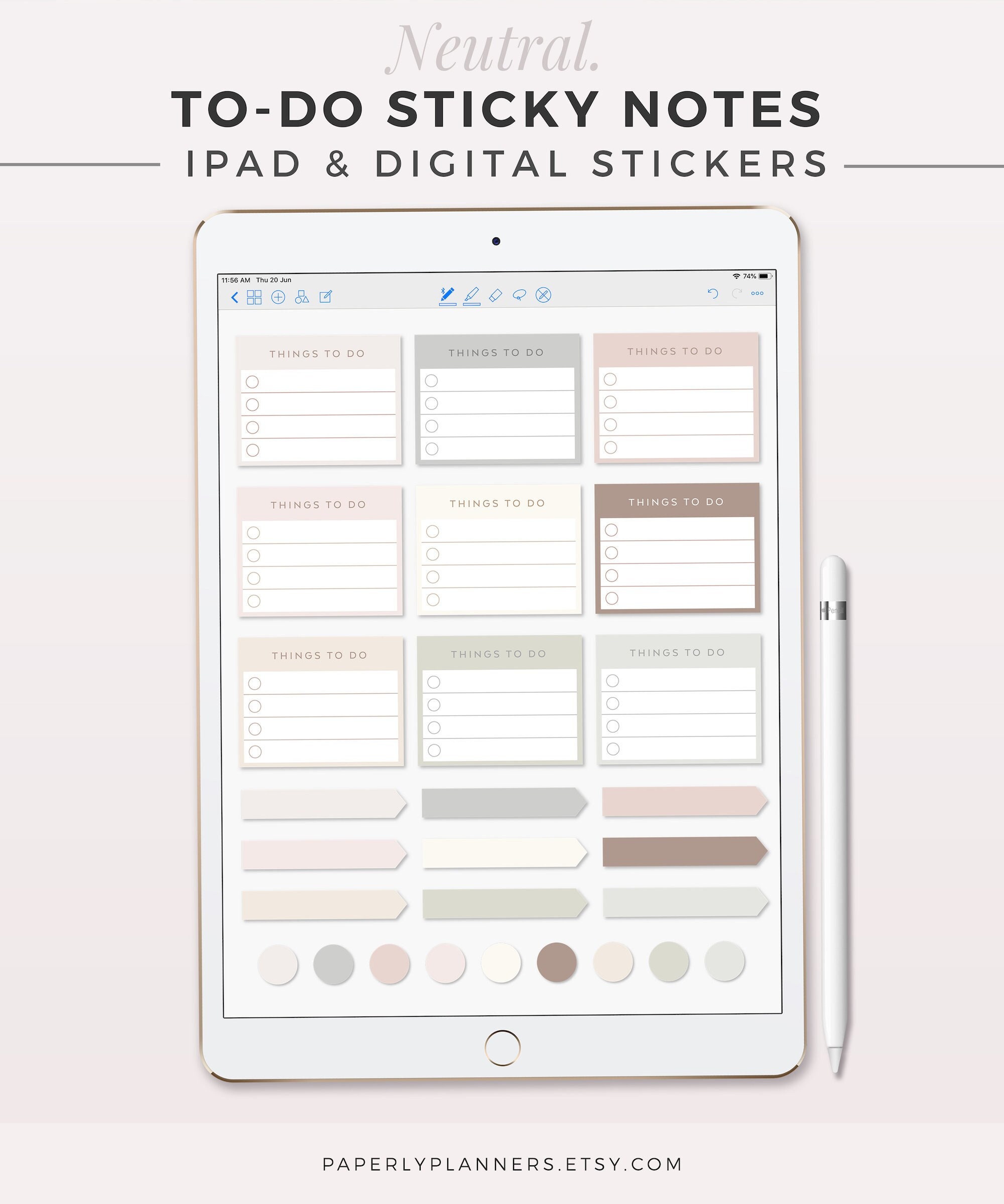 NEUTRAL To-do Sticky Notes iPad Aesthetic Stickers, Digital Planner ...