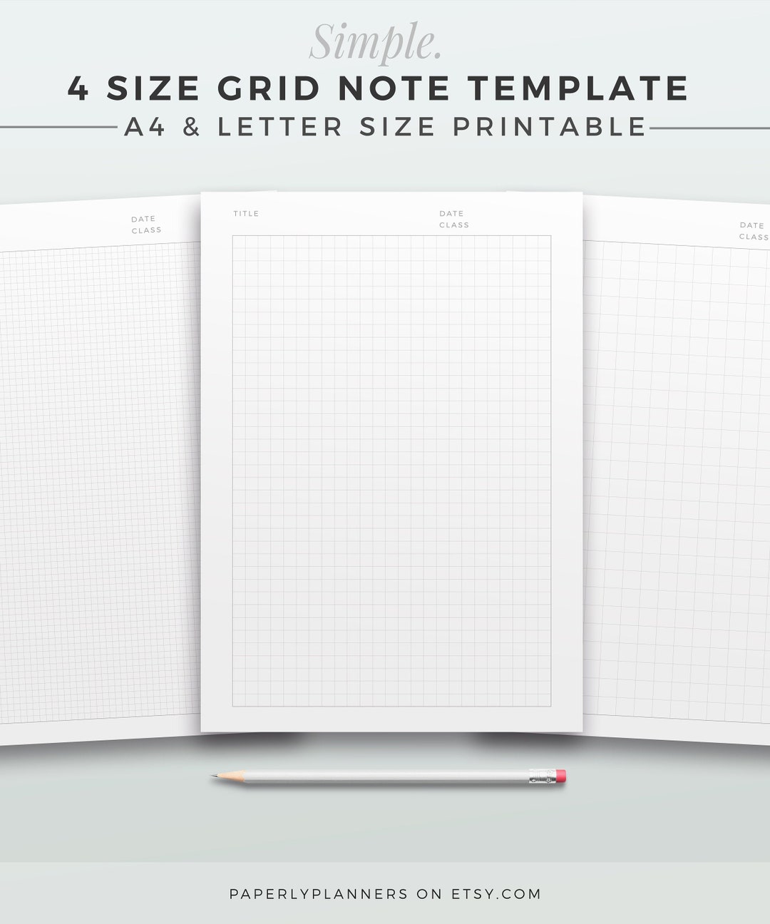 SIMPLE 4-size Grid Note Template | A4 & LETTER | Printable Note Inserts ...