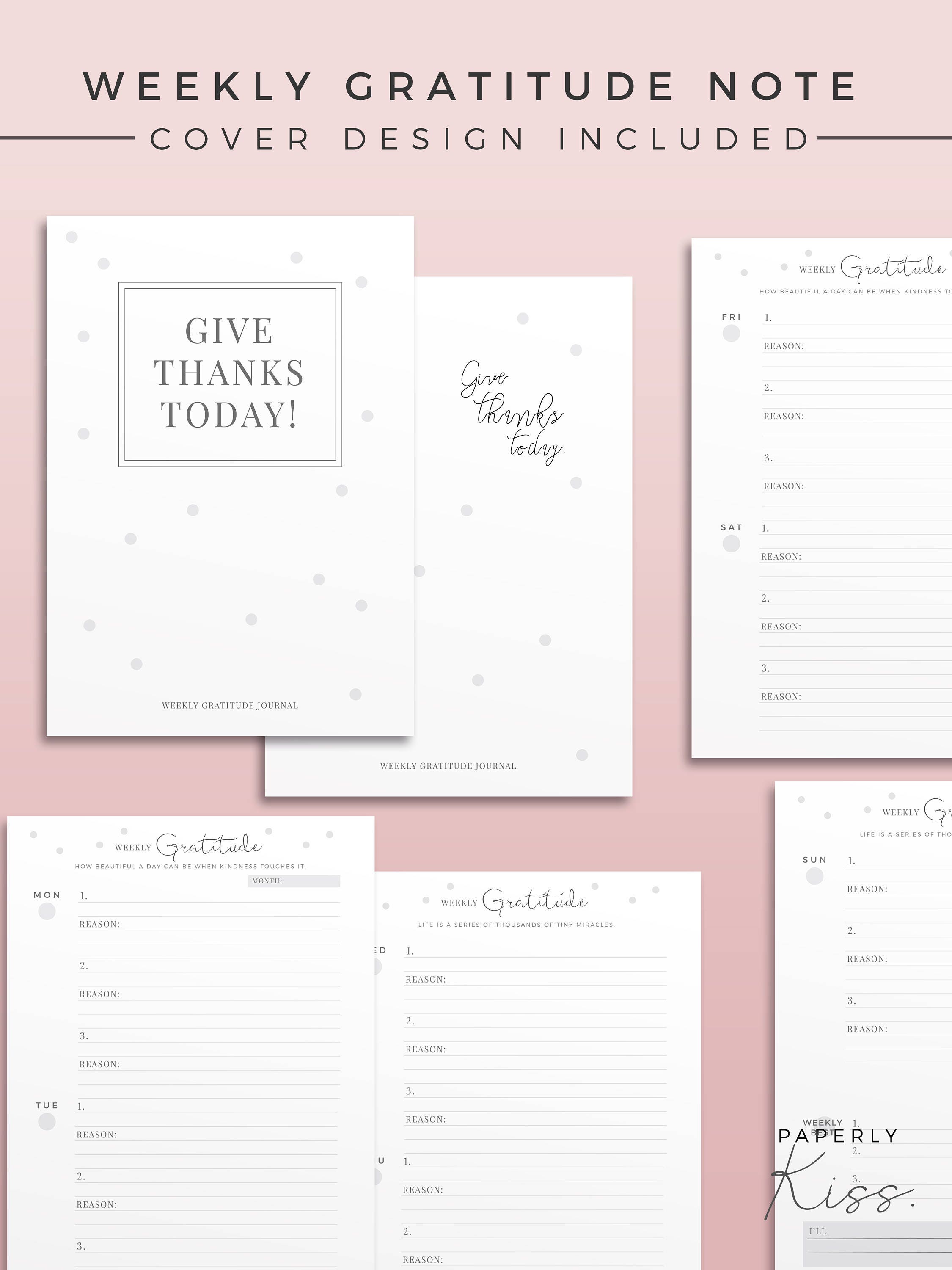 Weekly Gratitude Note, Printable Planner Inserts, Lifestyle Planner ...