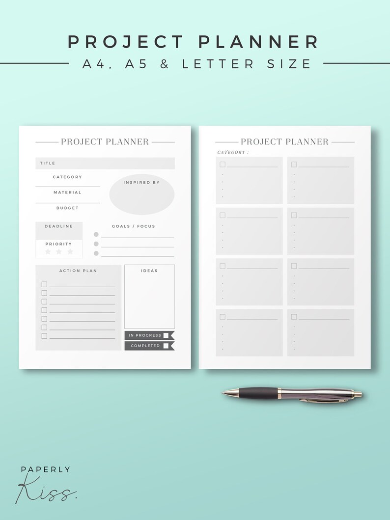 Project Planner, Printable Planner Inserts, Productivity Organizer ...