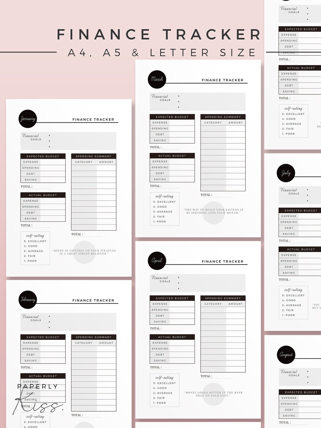 Monthly Finance Tracker Ink-black Printable Planner Inserts - Etsy