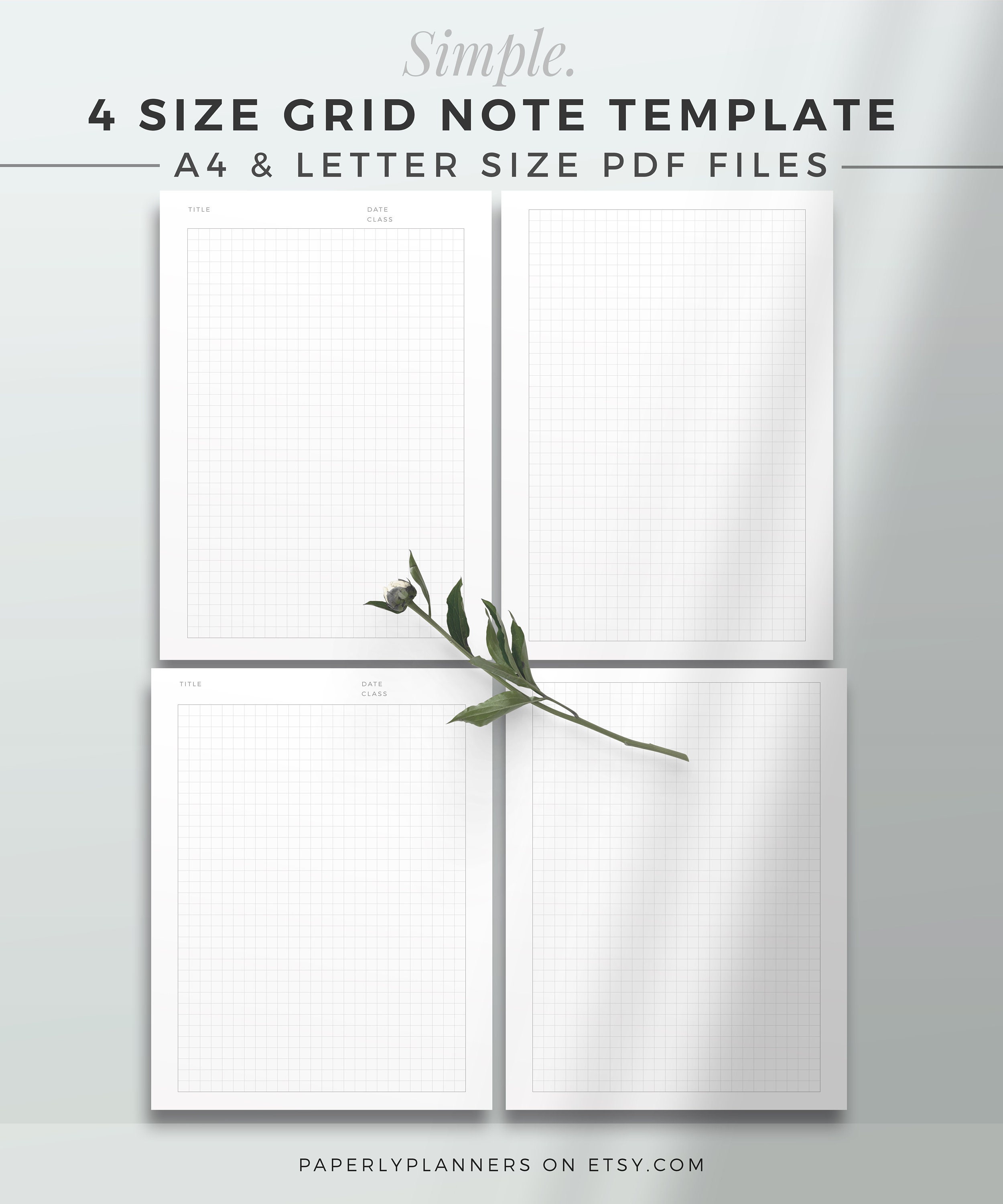 SIMPLE 4-size Grid Note Template A4 & LETTER Printable Note Inserts ...