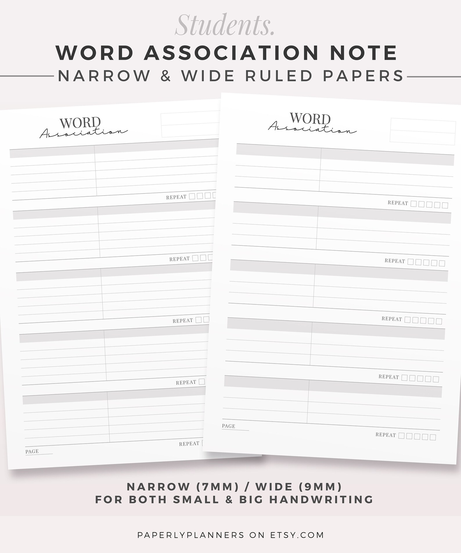 STUDENTS Word Association Template | A4 & LETTER | Printable Note ...