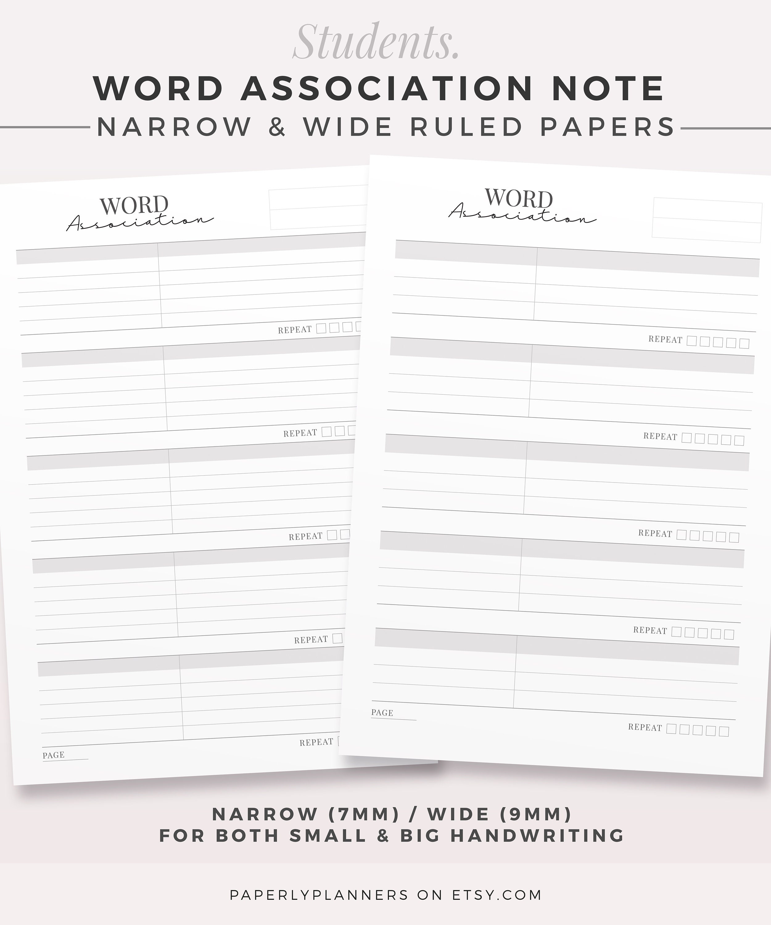 STUDENTS Word Association Template | A4 & LETTER | Printable Note ...