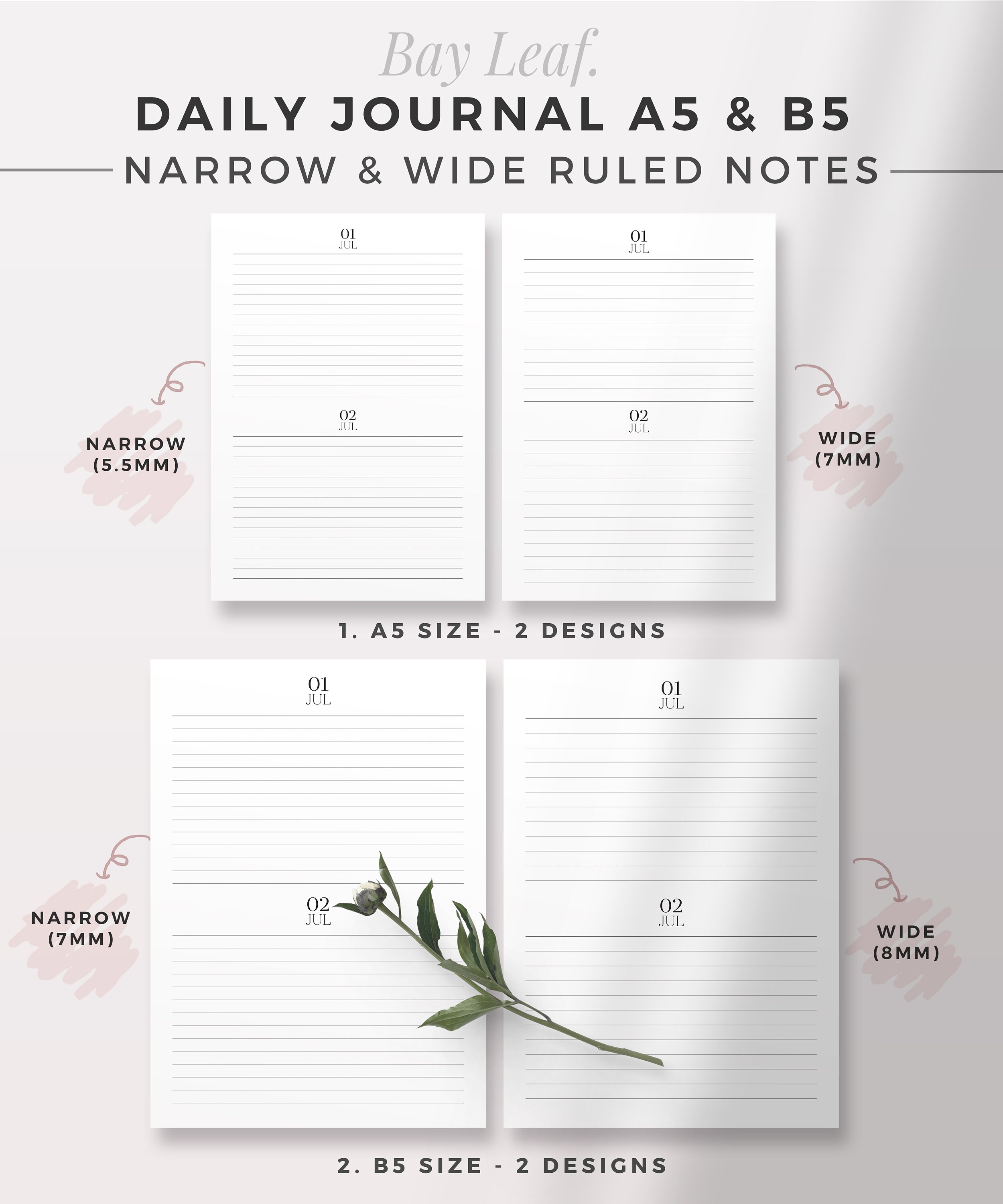 BAY LEAF Daily Journal | A5 & B5 | 2-in-1 Journal | Two Days on One ...