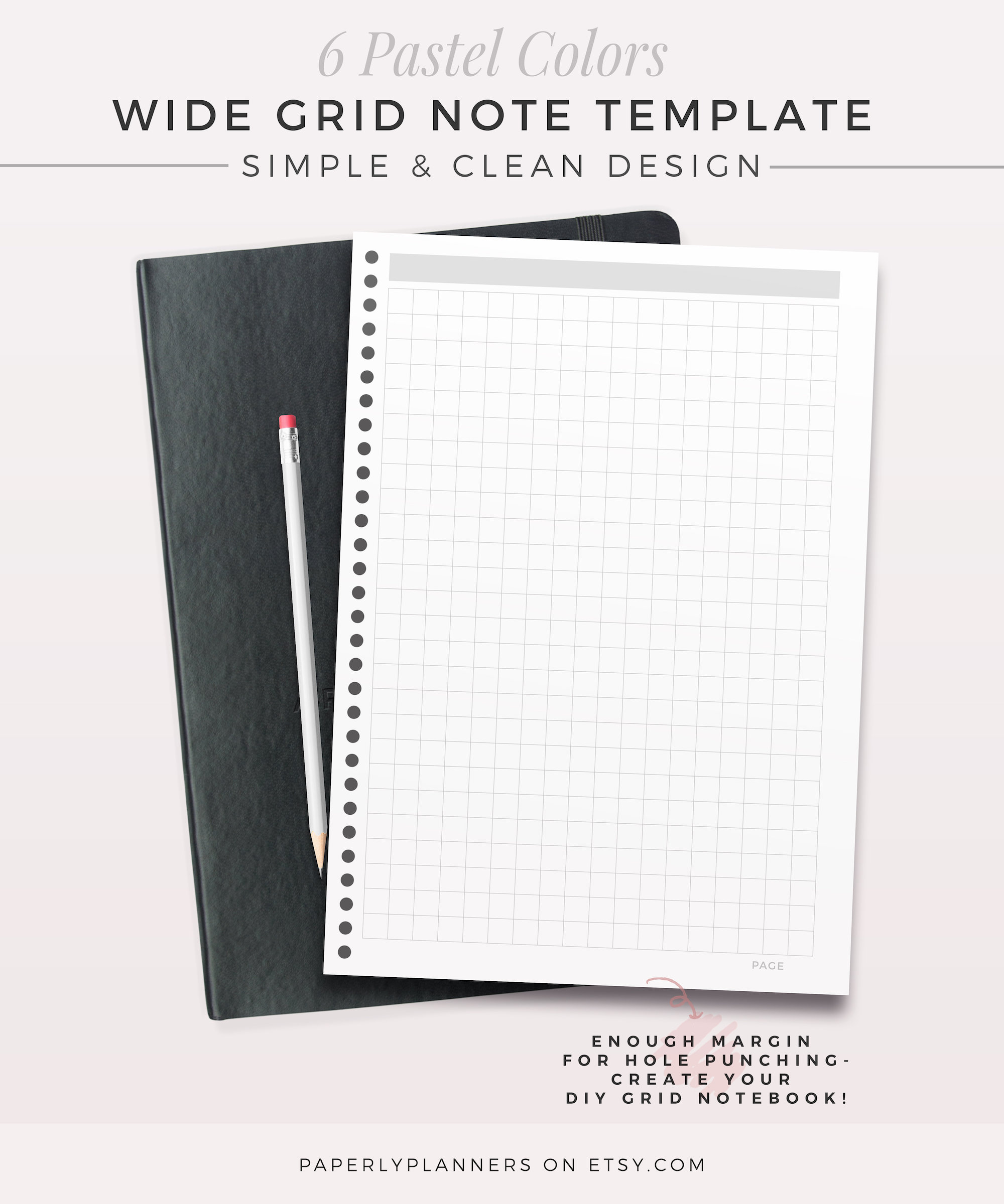 6 PASTEL Grid Note WIDE Grid, Notebook Template, Printable Note Inserts ...