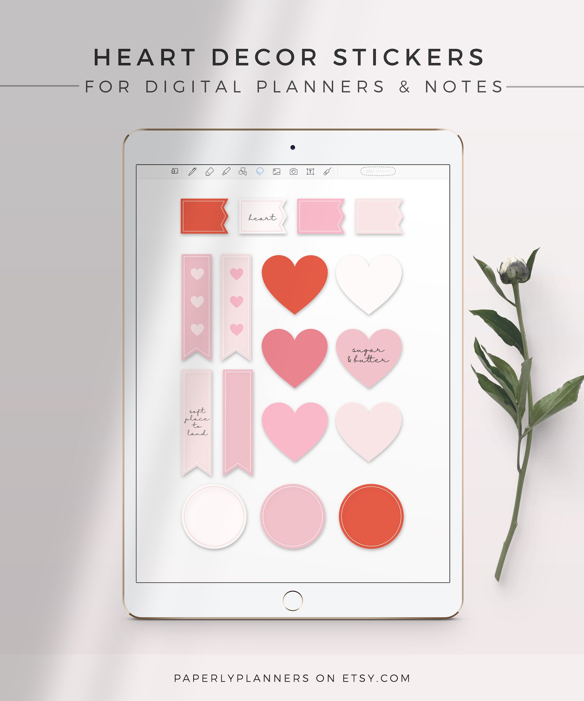 Heart Decor Stickers | iPad Stickers, Digital Planner, Goodnotes ...