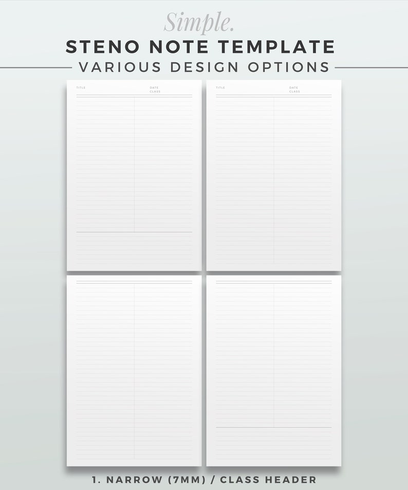 SIMPLE Steno Note Template A4 & LETTER Printable Steno - Etsy Hong Kong