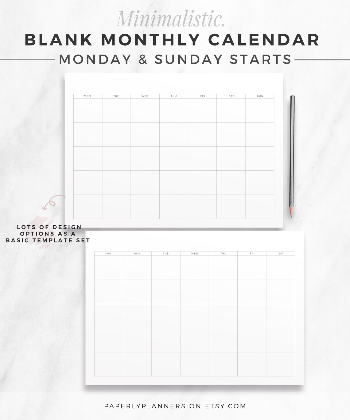 MINIMALISTIC Blank Calendar A4 & LETTER Empty Printable Calendar ...