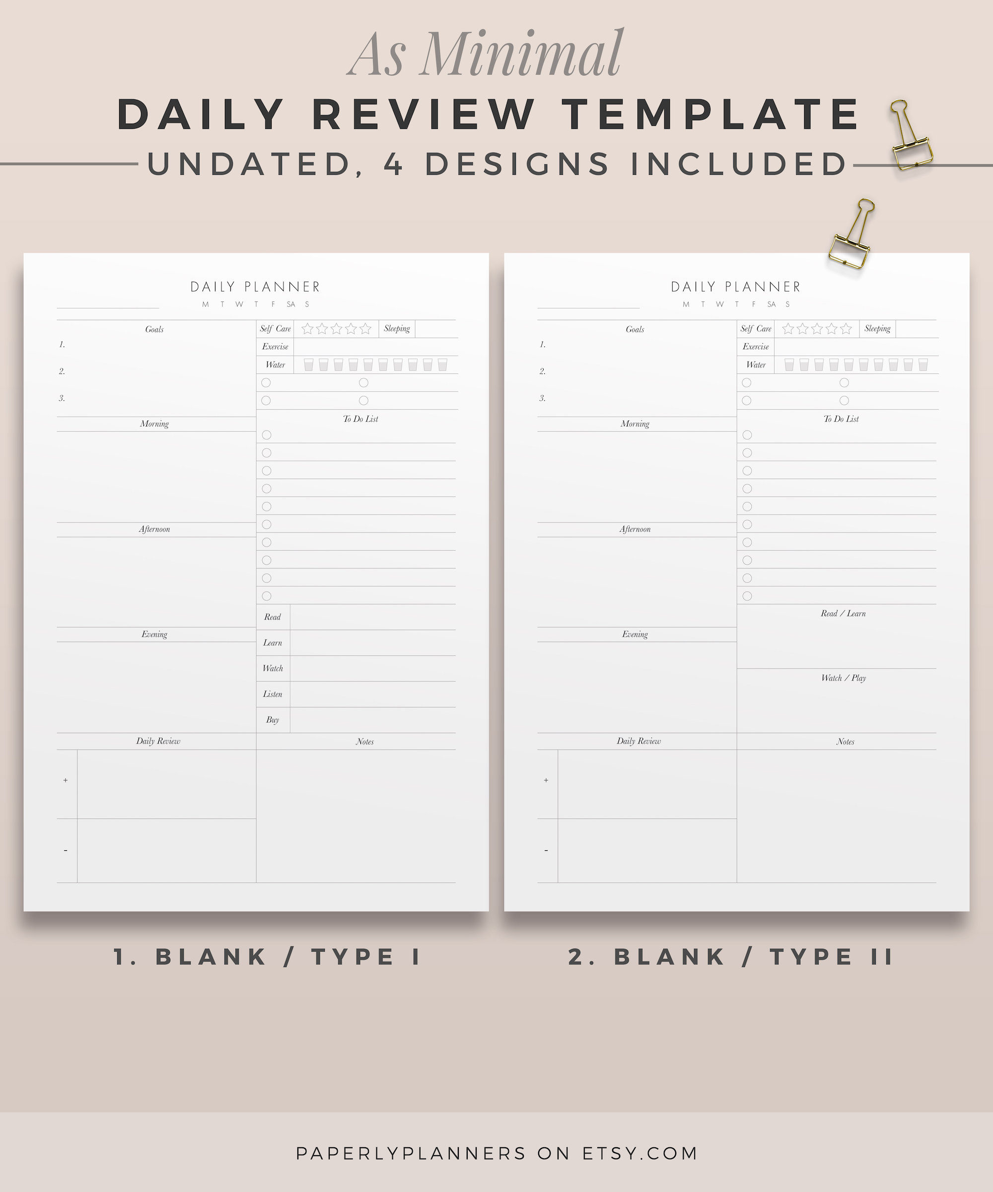 AS MINIMAL Daily Review | A4 & LETTER | Printable Planner Insert ...