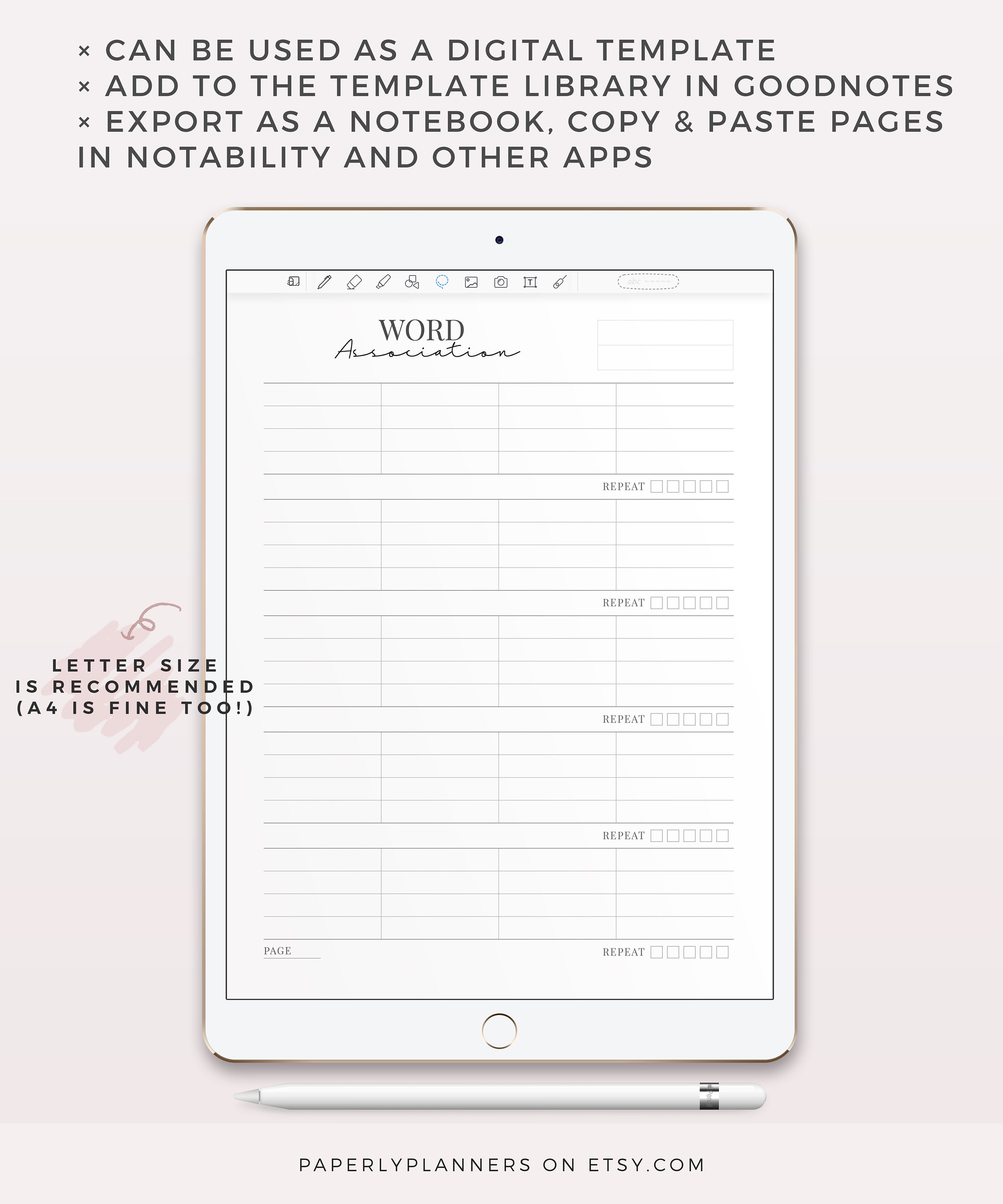 STUDENTS Word Association Template | A4 & LETTER | Printable Note ...