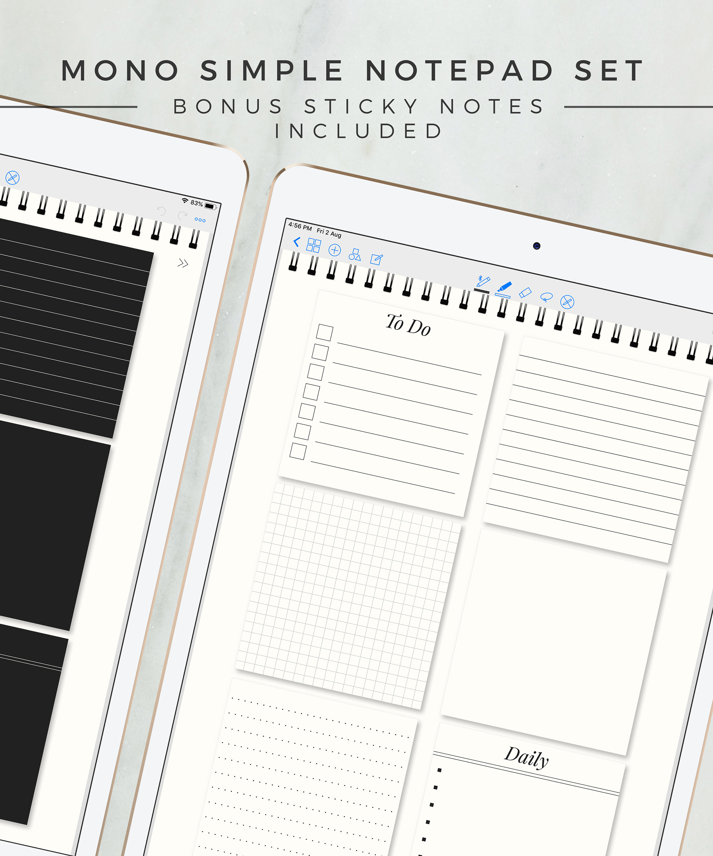 Mono Simple Ipad Notepad Set Digital Note Template Hyperlink - Etsy