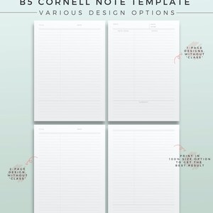 B5 Cornell Note Template, Printable Note Inserts, Productivity Study ...