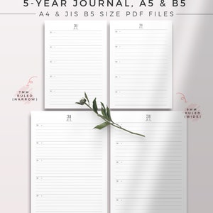 BAY LEAF 5-year Journal | A5 & B5 | Printable Planner Inserts, Undated ...