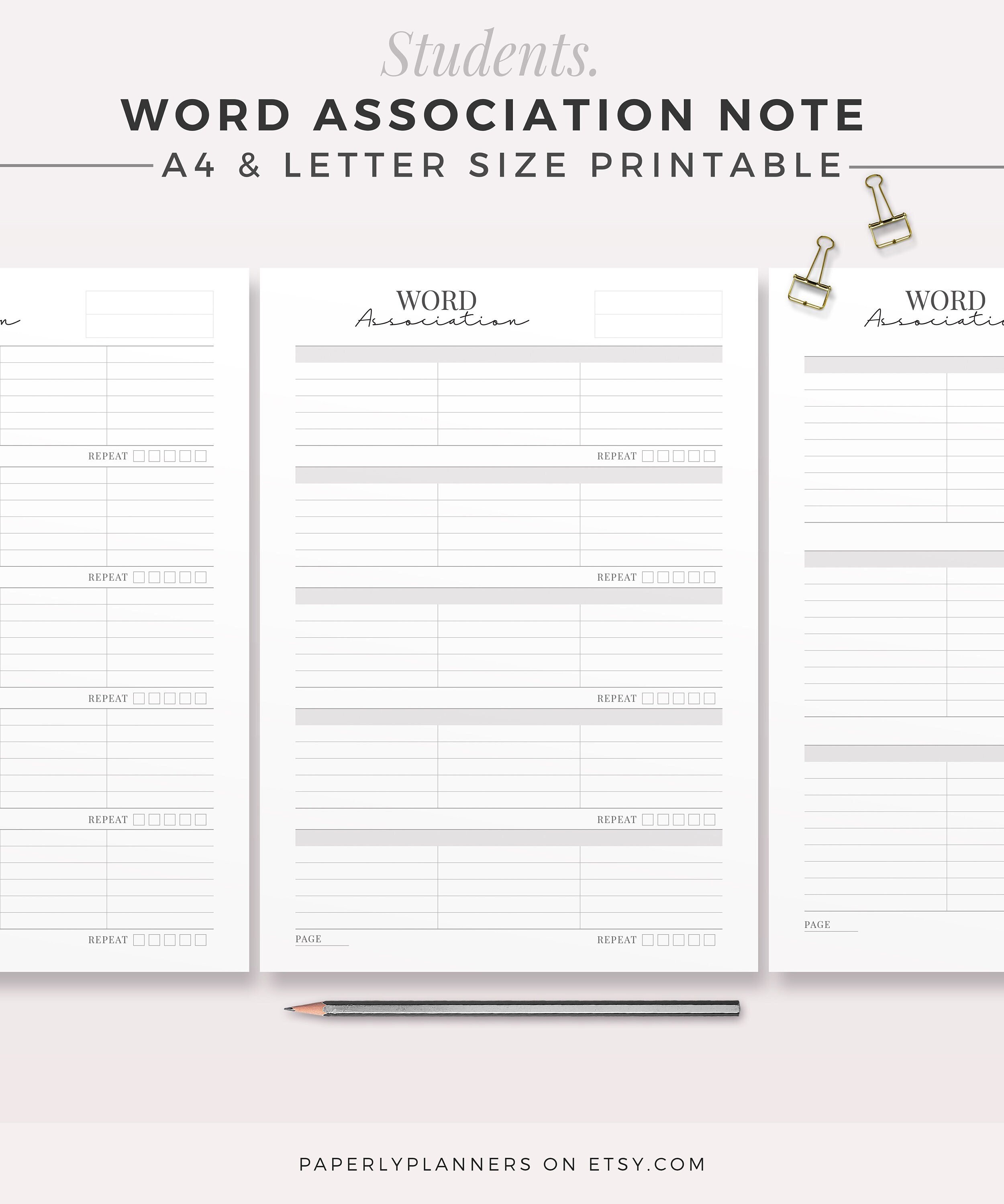 STUDENTS Word Association Template | A4 & LETTER | Printable Note ...
