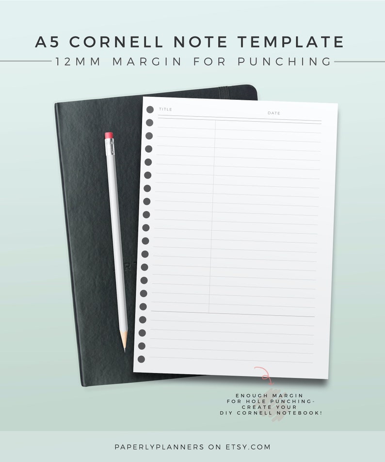 A5 Cornell Note Template, Printable Note Inserts, Productivity Study Note, Simple Study Journal ...