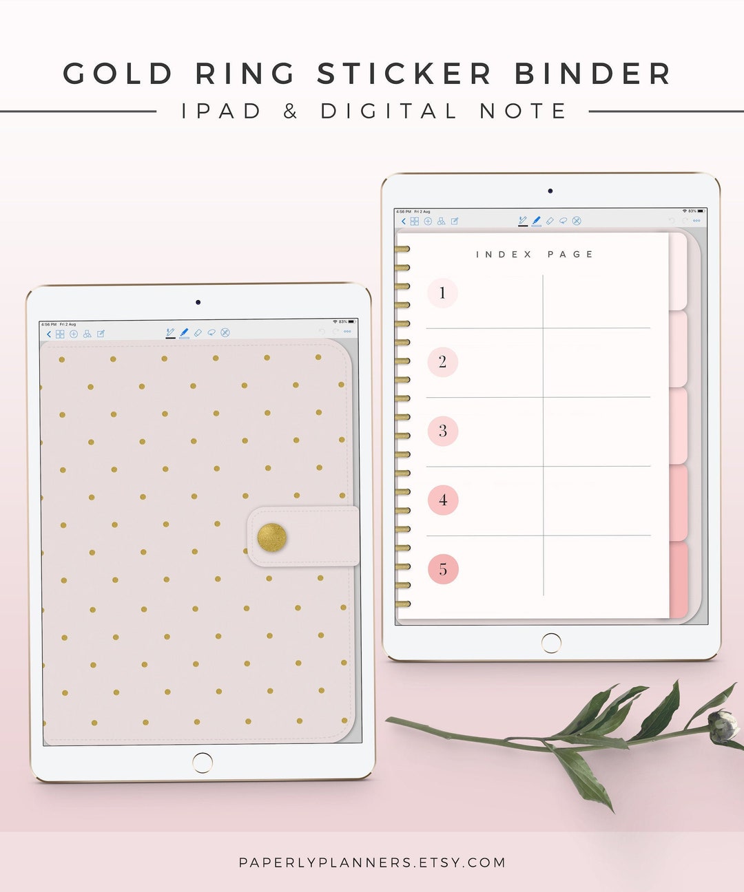 Gold Ring Digital Sticker Binder, iPad Notebook, Digital Sticker Binder ...
