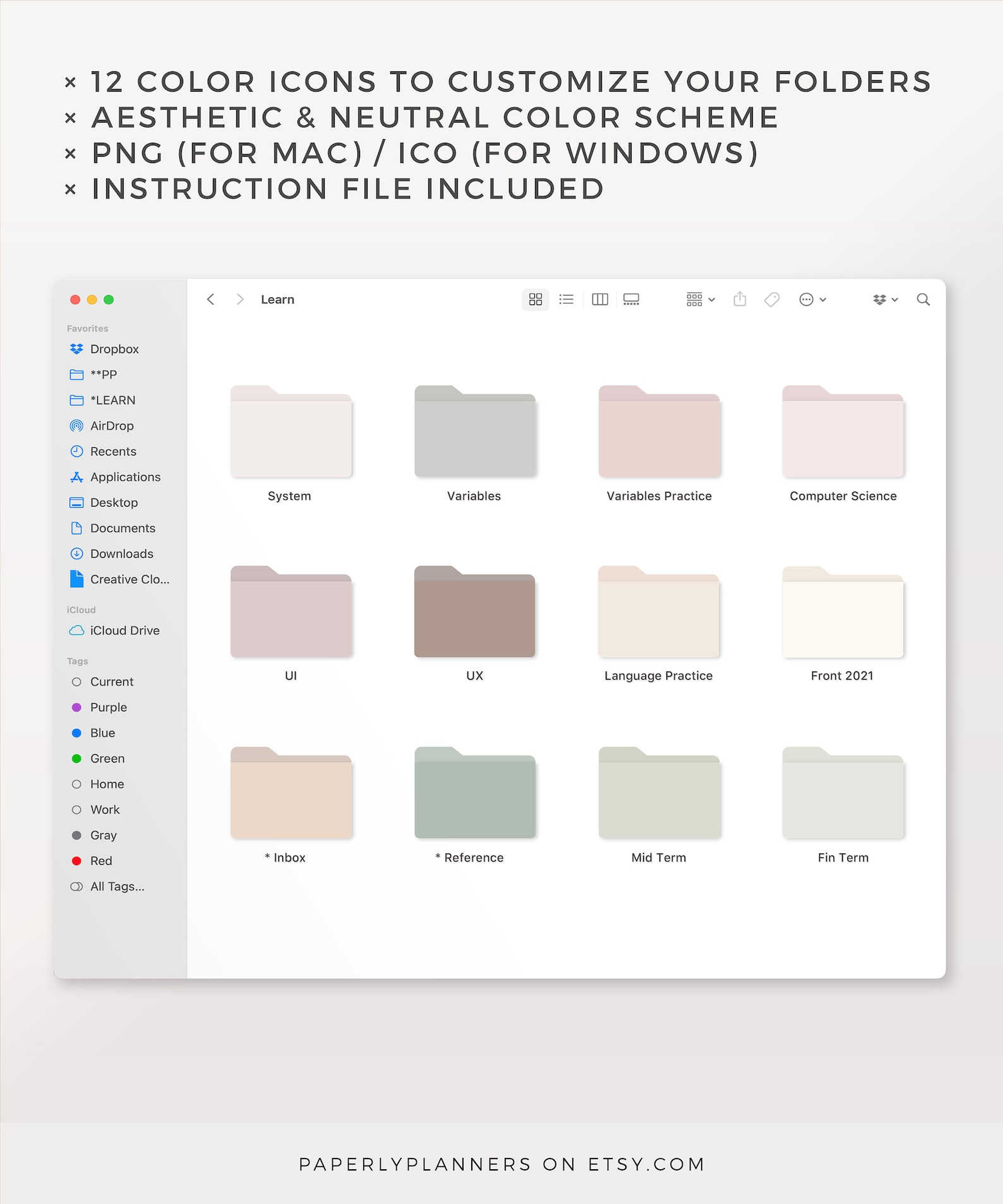 12 NEUTRAL Desktop Folder Icons Mac and Windows - Etsy Canada