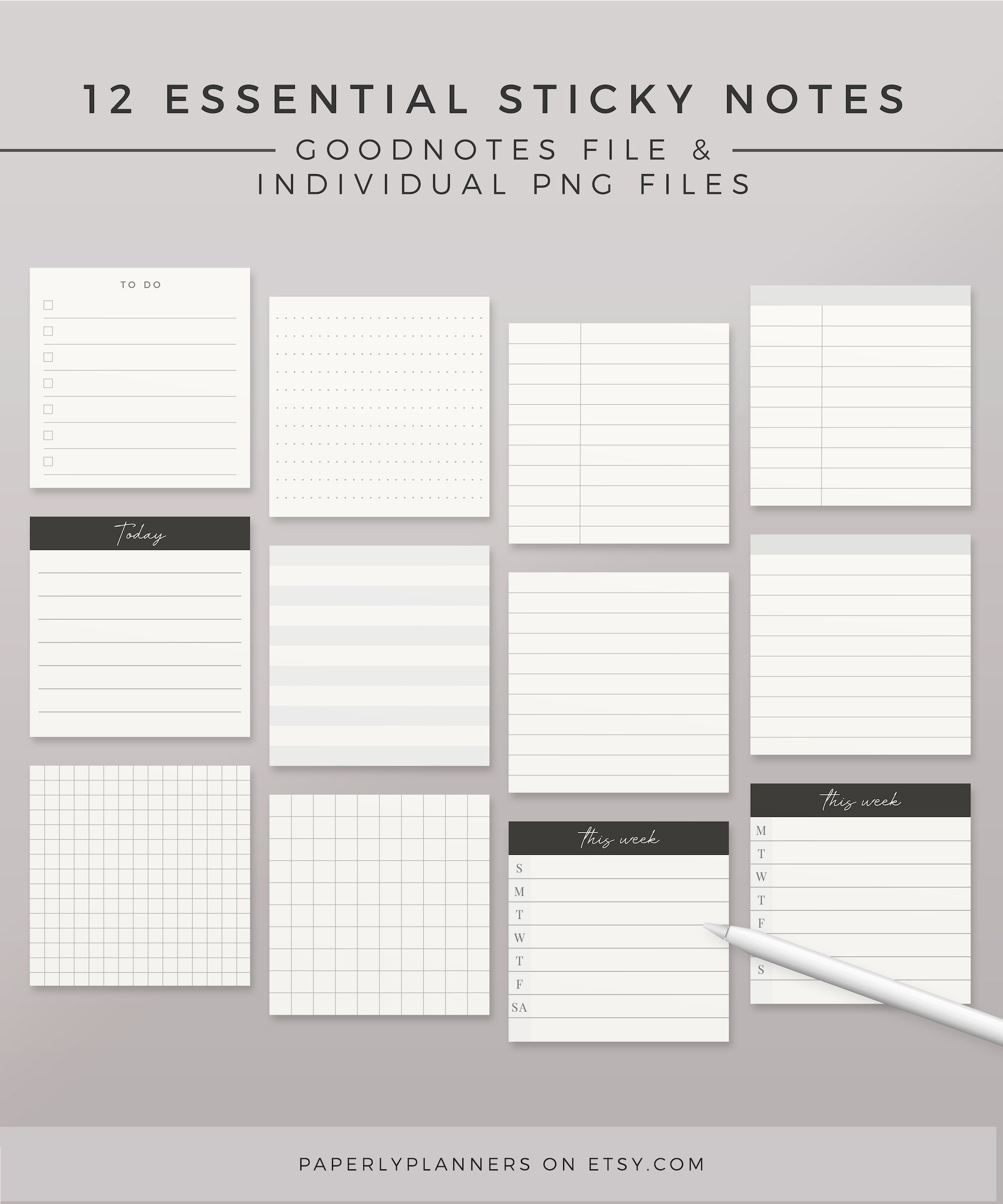 12 Essential Sticky Notes Goodnotes STICKER BOOK Digital - Etsy