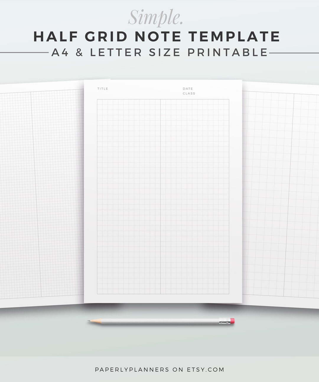 SIMPLE Half Grid Note Template | A4 & LETTER | Printable Note Inserts ...