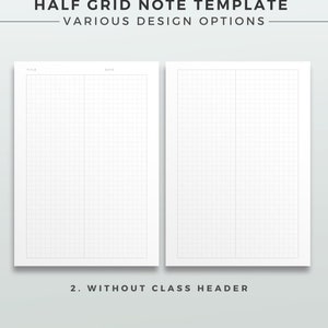 SIMPLE Half Grid Note Template | A4 & LETTER | Printable Note Inserts ...