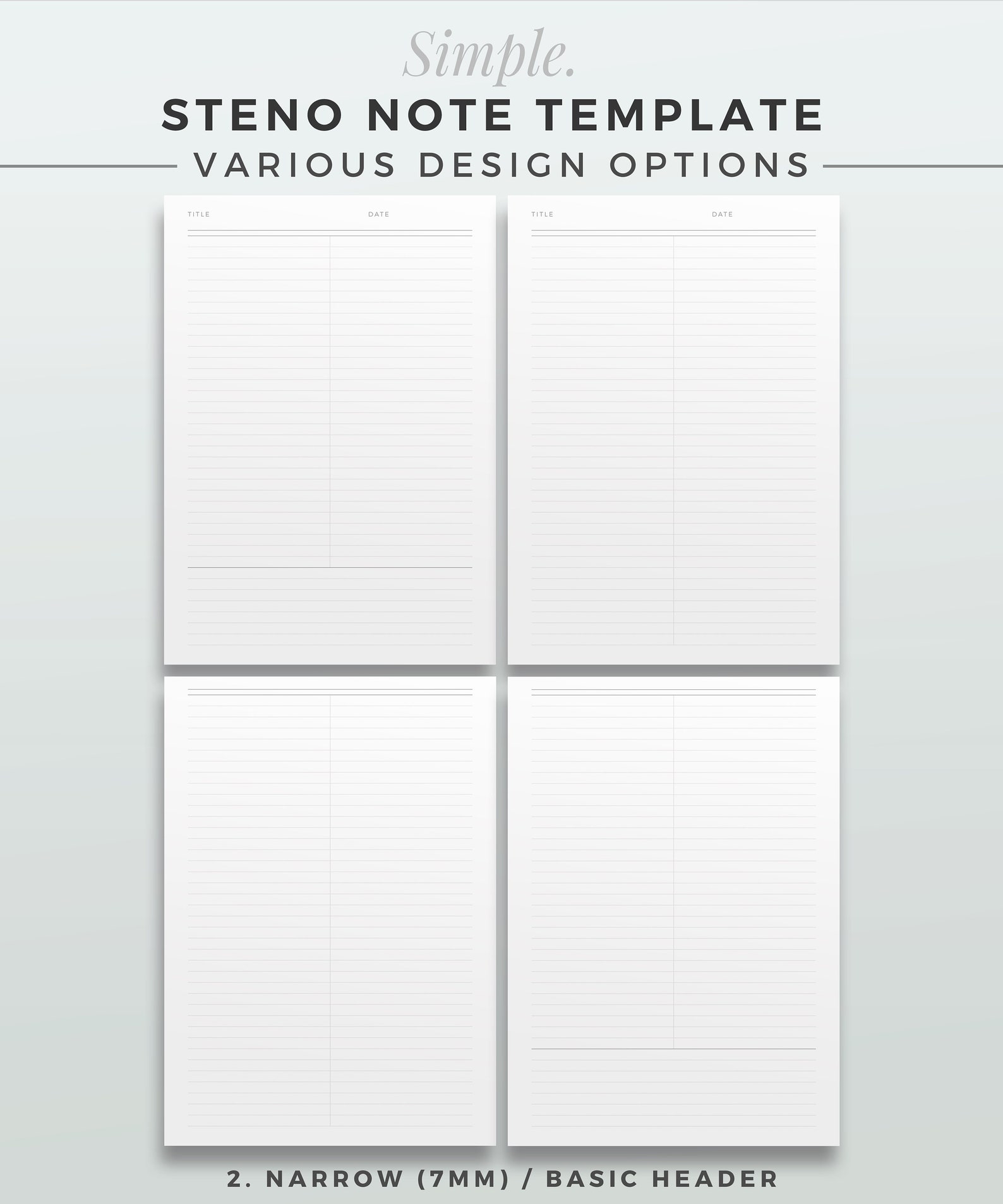 SIMPLE Steno Note Template | A4 & LETTER | Printable Steno Note Inserts ...