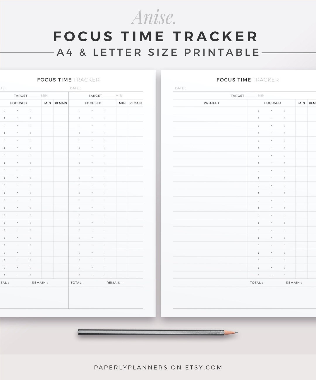 ANISE Focus Time Tracker | A4 & LETTER | Printable Planner Insert ...