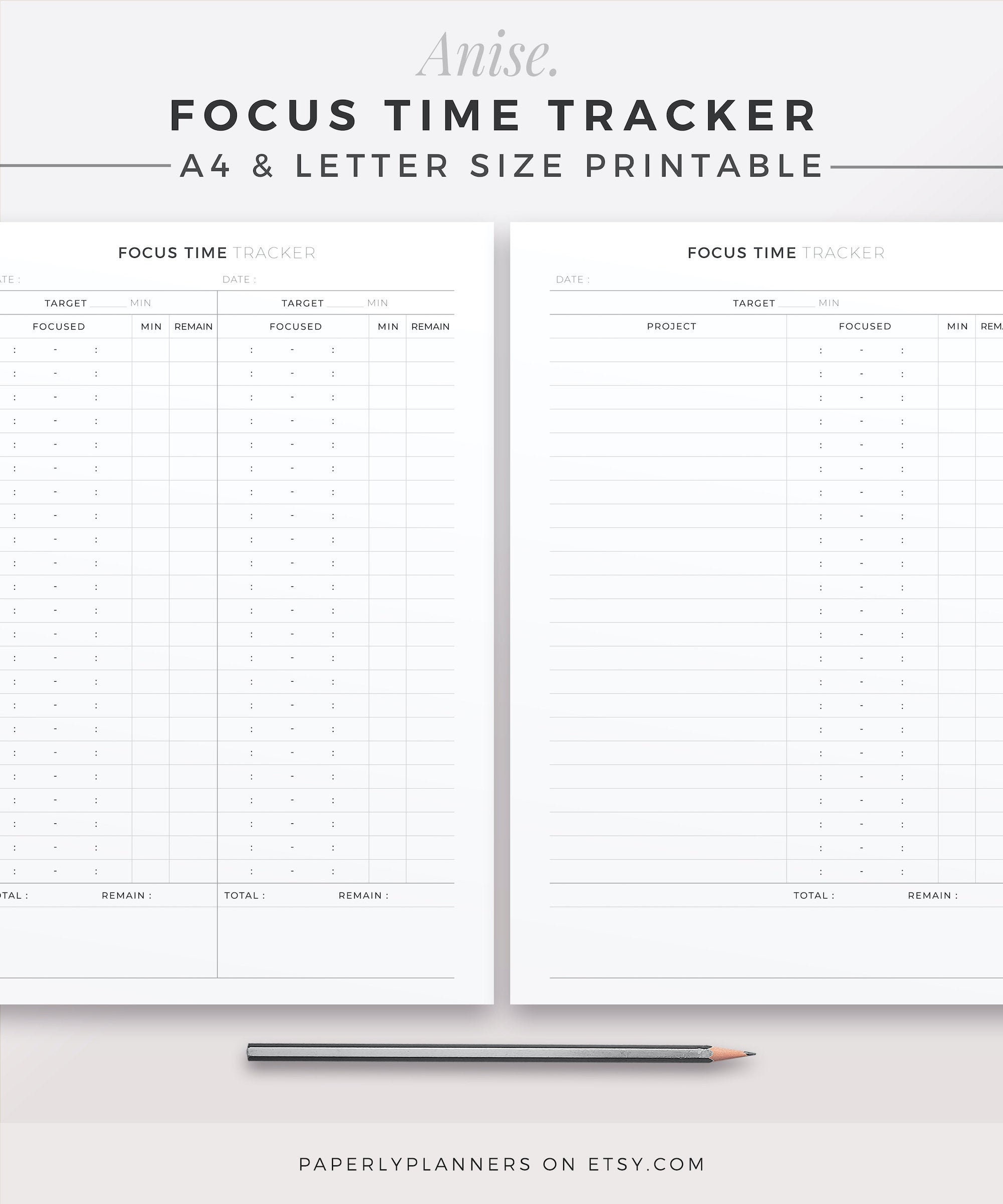 ANISE Focus Time Tracker A4 & LETTER Printable Planner - Etsy