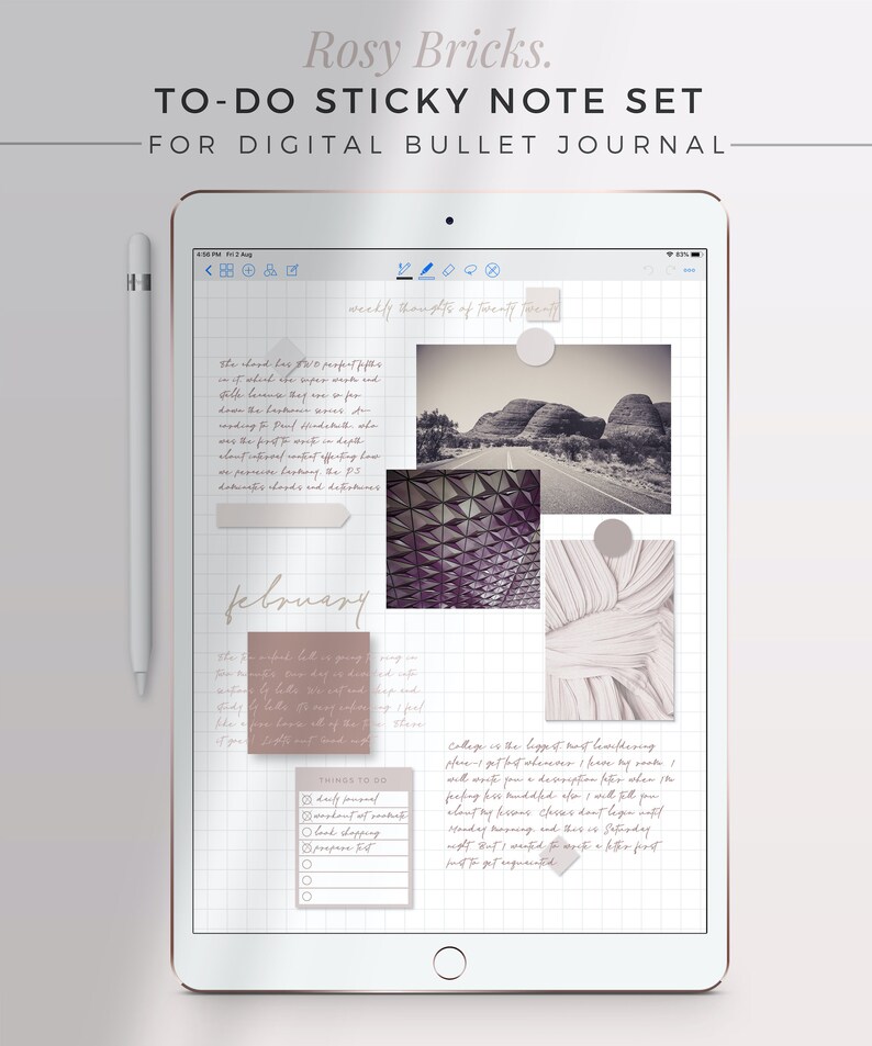 ROSY BRICK To-do Sticky Note Set | Digital Sticky Notes, Neutral iPad ...