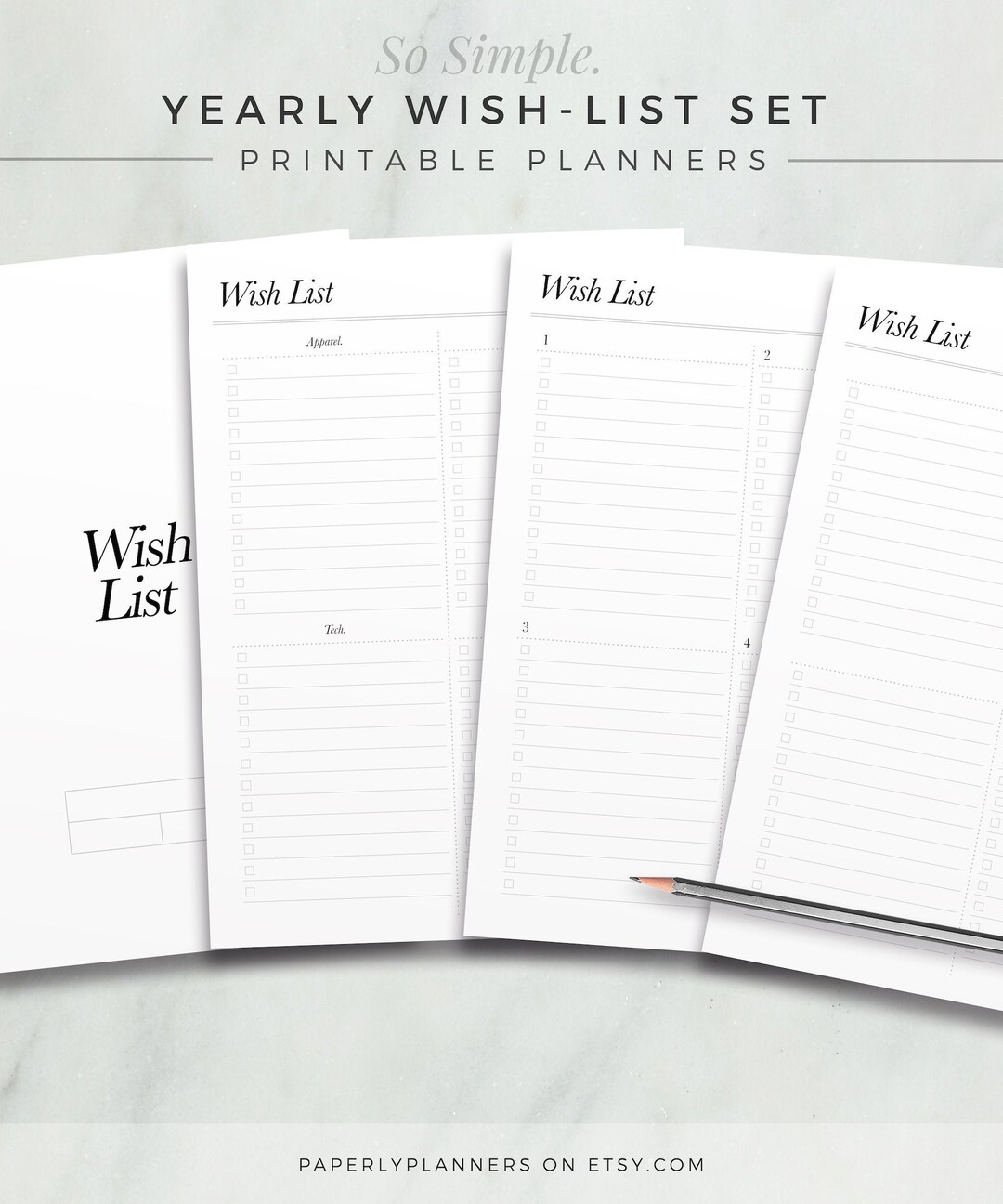 SO SIMPLE Wish List Set | Yearly Shopping Planner, Printable Planner ...