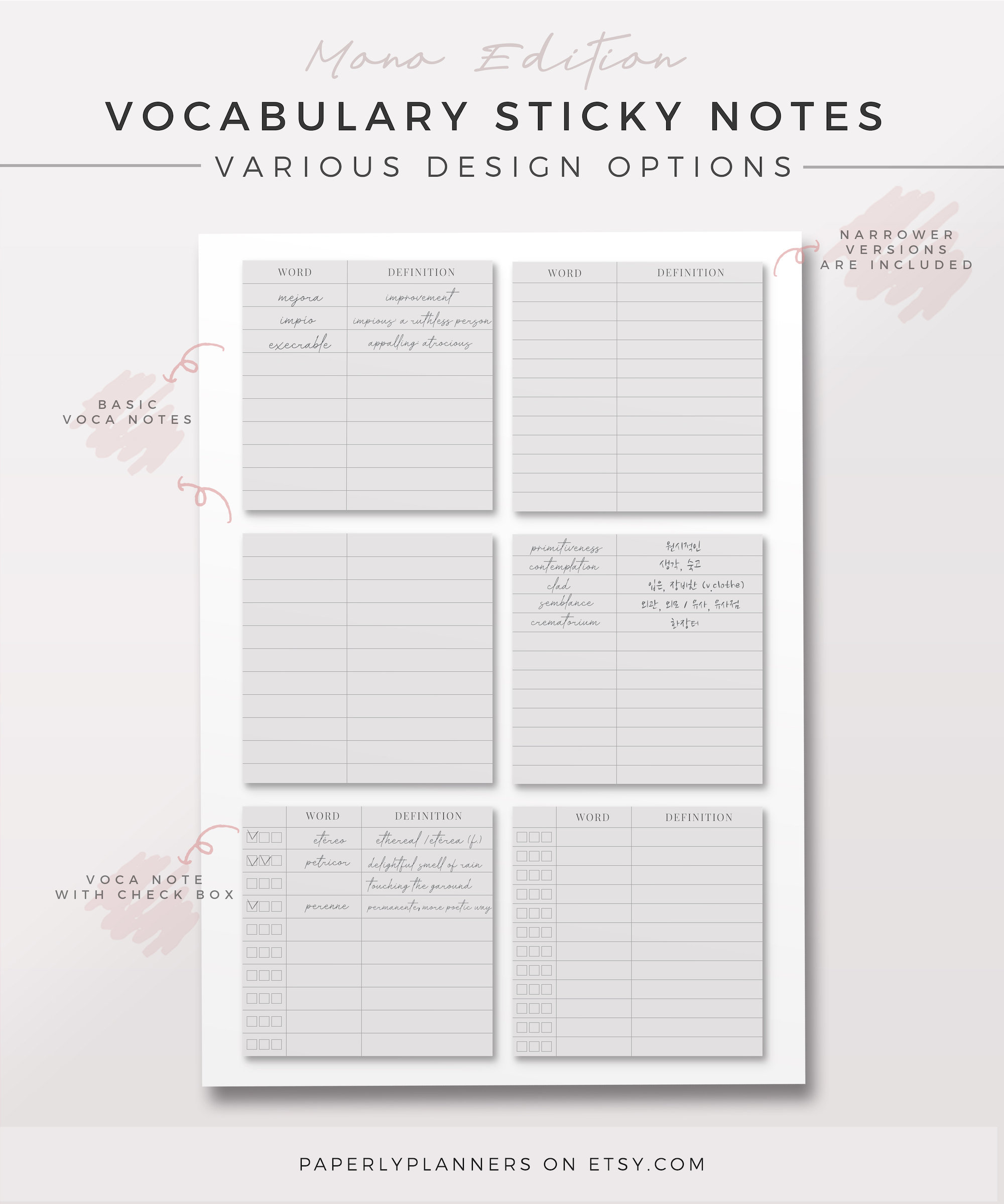 MONO Voca Sticky Notes | iPad Sticky Note, Digital Planner, Goodnotes ...