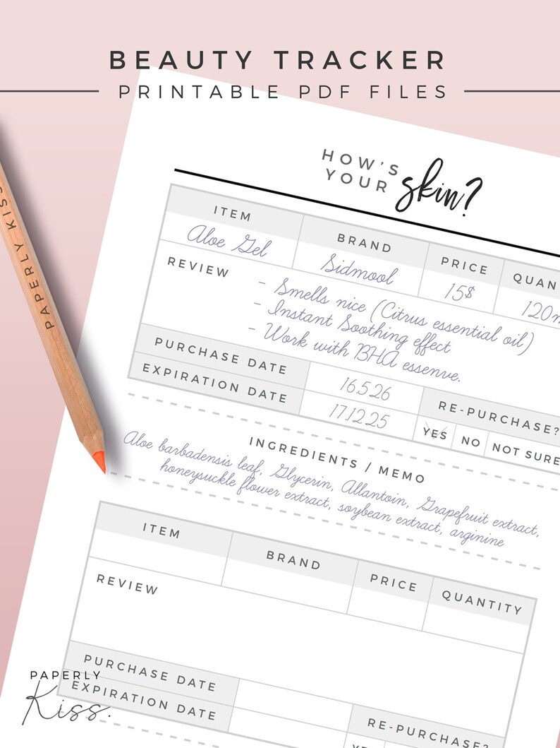 Beauty Tracker, Printable Planner Inserts, Cosmetics Inventory Journal ...