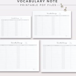 STUDENTS Voca Note Template, Printable Note Inserts, Vocabulary ...