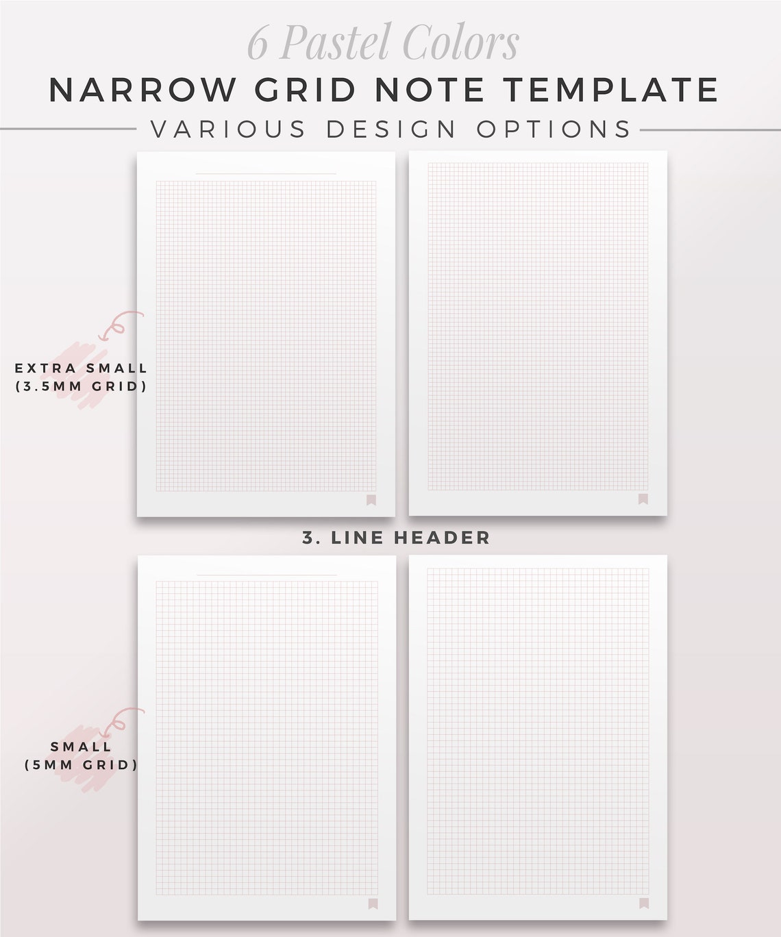 6 PASTEL Grid Note NARROW Grid Notebook Template Printable - Etsy