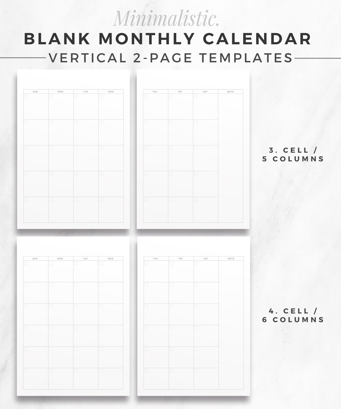 MINIMALISTIC Blank Calendar A4 & LETTER Empty Printable Calendar ...