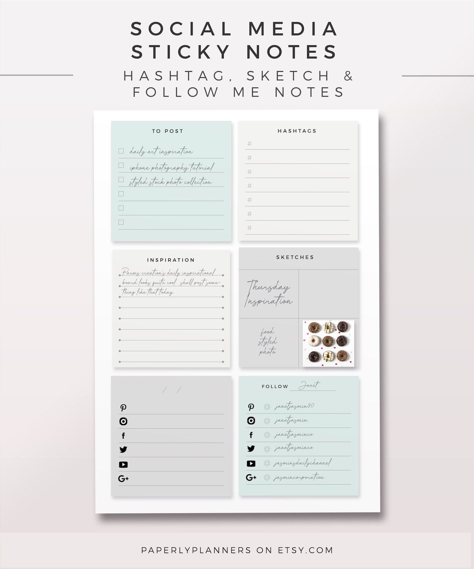 Social Media Sticky Notes | Printable Sticky Notes Template, Planner ...