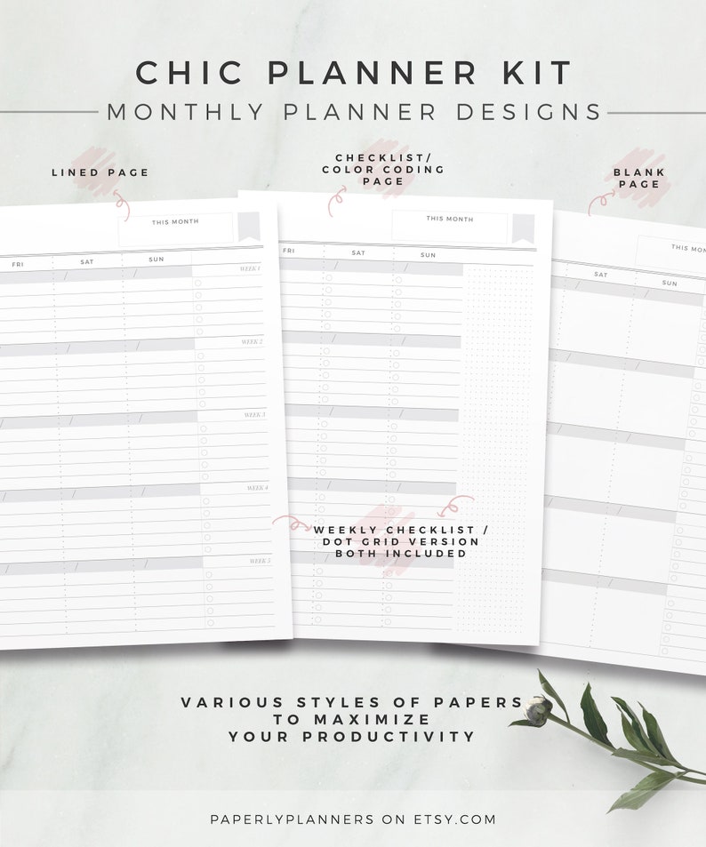 Chic Planner Kit | Printable Planner Bundle, Undated Planner Inserts ...