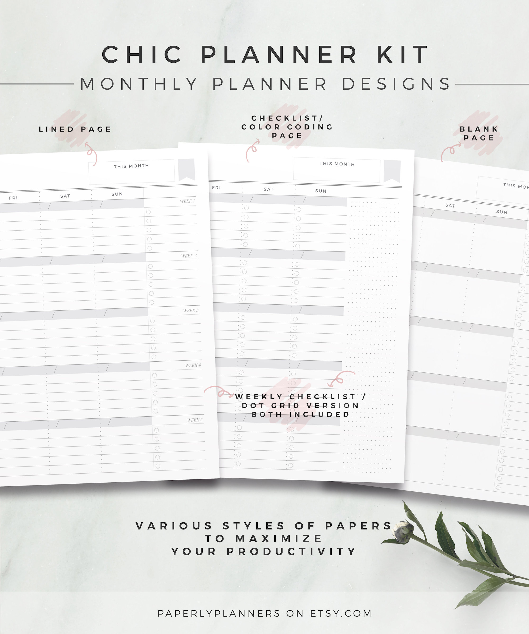 Chic Planner Kit | Printable Planner Bundle, Undated Planner Inserts ...