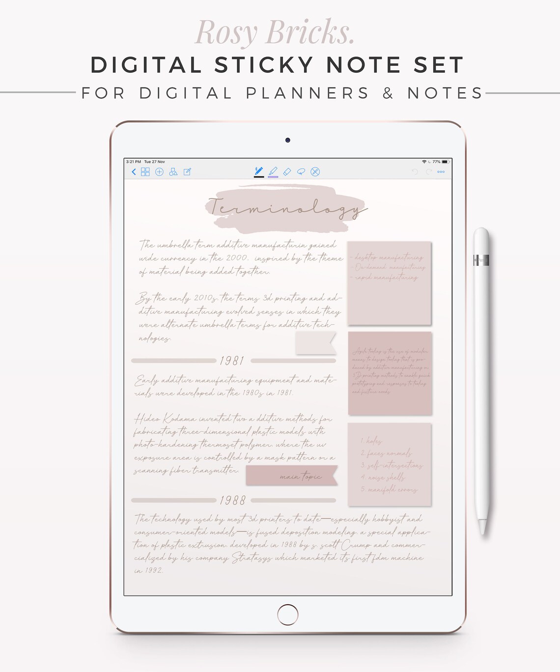 ROSY BRICKS Digital Sticky Notes | Goodnotes Sticker Book | Neutral ...
