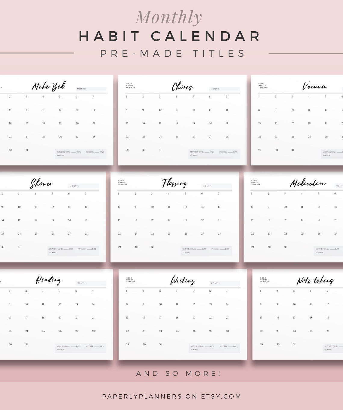 Monthly Habit Tracker, Printable Planner Inserts, Reward Chart Calendar ...