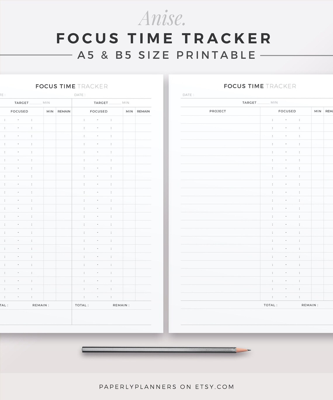 ANISE Focus Time Tracker A5 & B5 Printable Planner Insert, Daily Focus ...