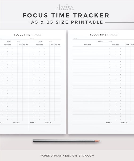 ANISE Focus Time Tracker A5 & B5 Printable Planner Insert | Etsy