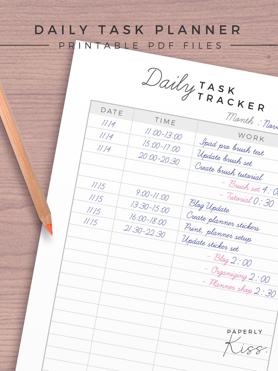 Daily Task Planner, Printable Planner Inserts, Productivity Organizer ...
