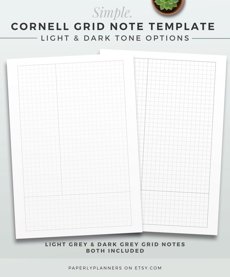 SIMPLE Cornell Grid Note Template A4 & LETTER Printable Note Inserts ...