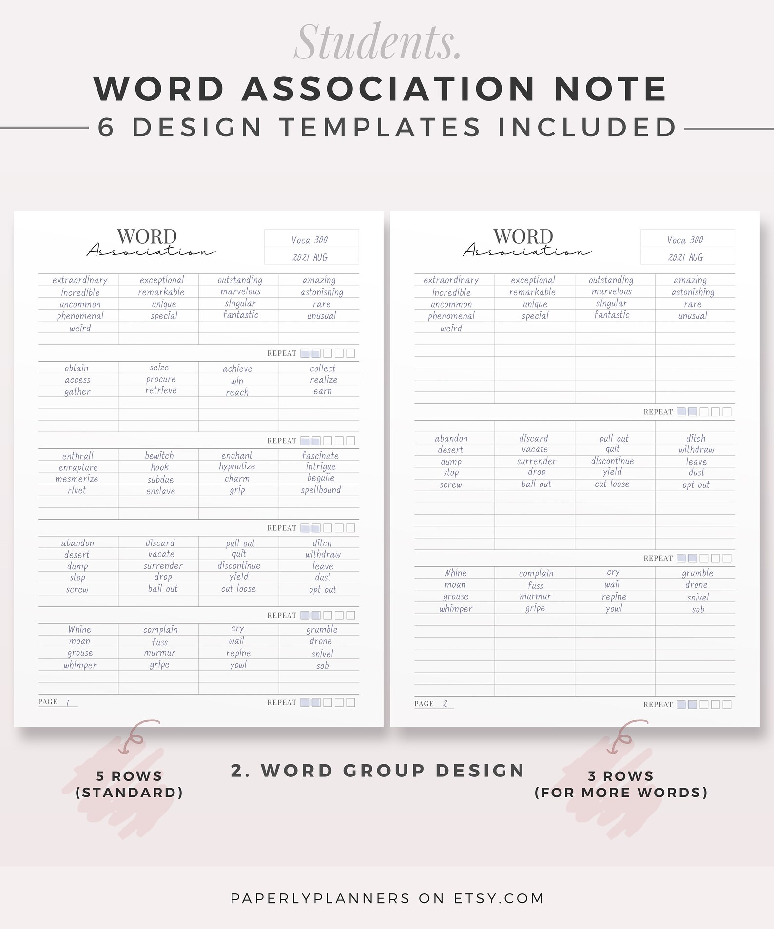 STUDENTS Word Association Template A5 & B5 Printable Note Inserts ...