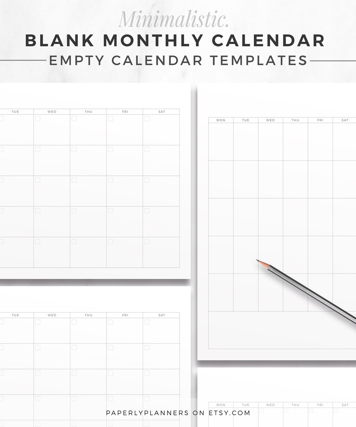 MINIMALISTIC Blank Calendar A4 & LETTER Empty Printable Calendar ...