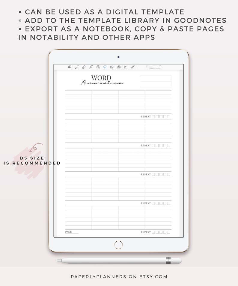 STUDENTS Word Association Template A5 & B5 Printable Note Inserts ...