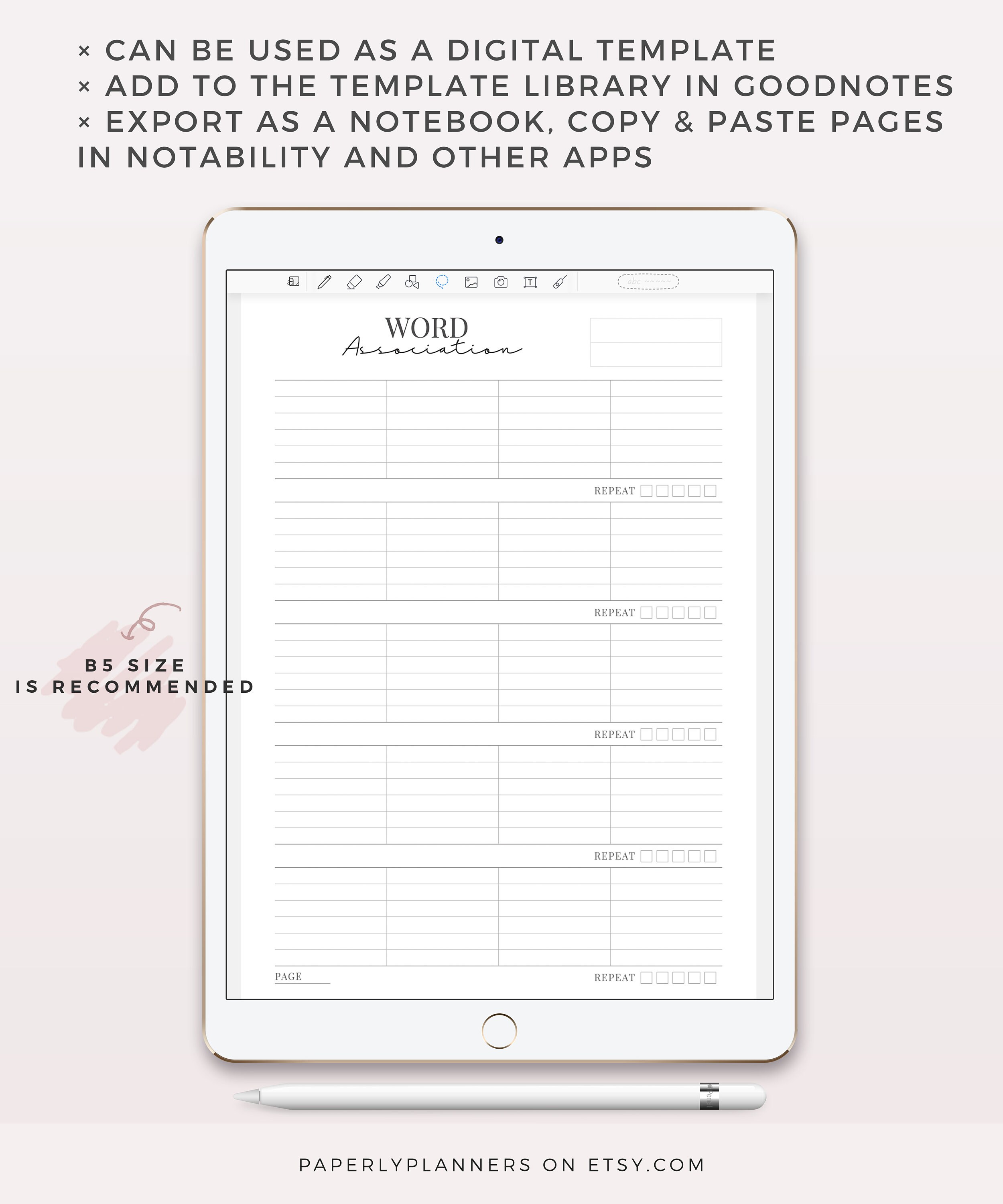 STUDENTS Word Association Template A5 & B5 Printable Note Inserts ...