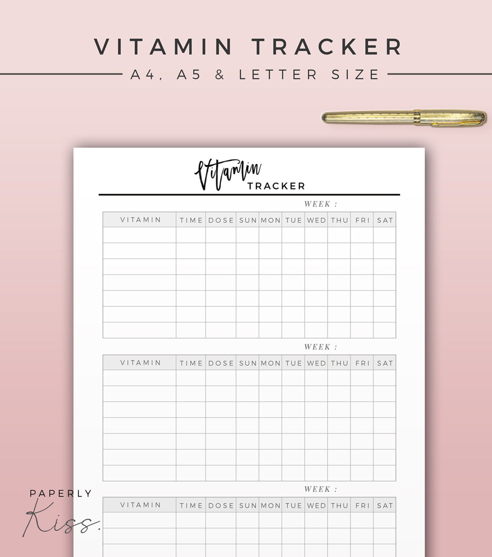 Vitamin Tracker, Printable Planner Inserts, Medication Log, A4, A5 ...