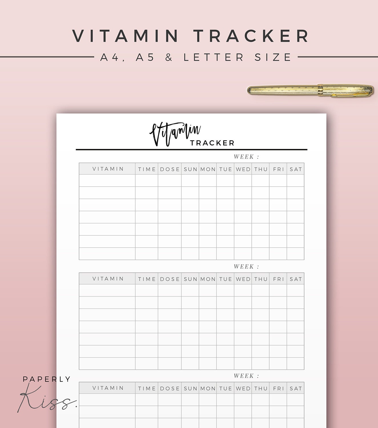 Vitamin Tracker, Printable Planner Inserts, Medication Log, A4, A5 ...